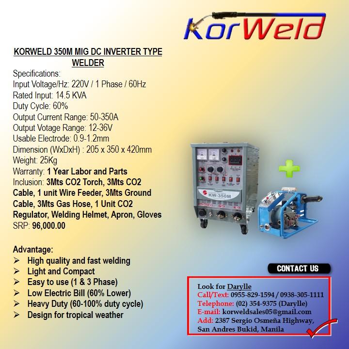 MIG Welding Machine Korweld 350Amps - Mini (220V) Inverter Type Manila - Philippines Buy and ...